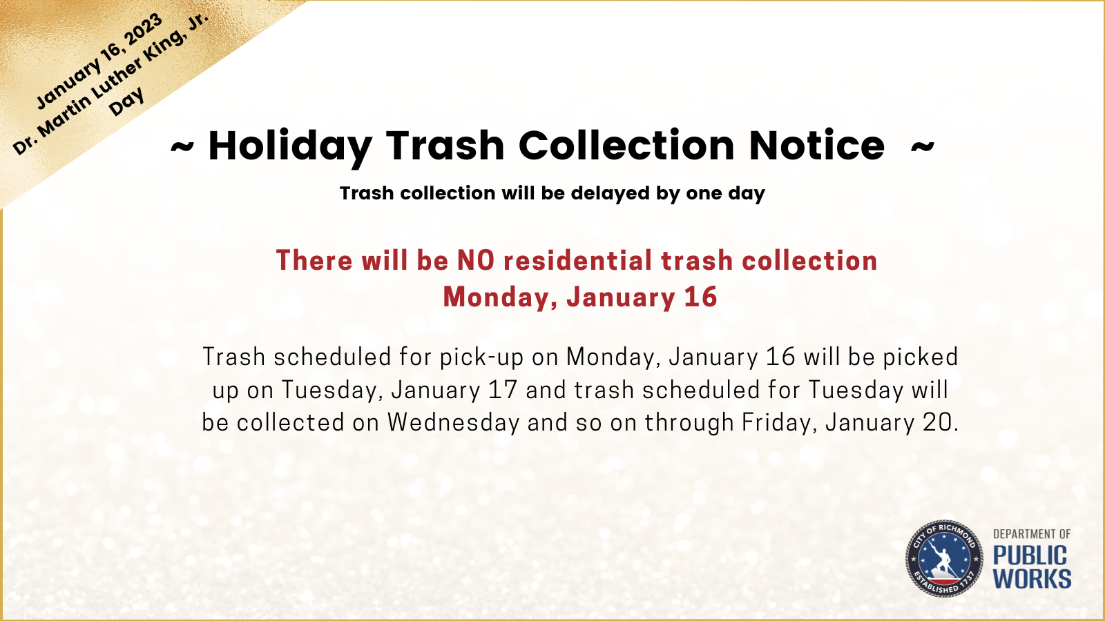 Refuse Holiday Schedule Update | Richmond